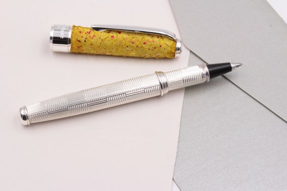 Handcrafted Pen Sustainable Yellow Leather Sterling Silver | Etsy