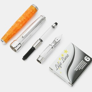 Fountain Pen Amber Orange Resin Barrel Sterling Silver Cap Hallmark 925 ...