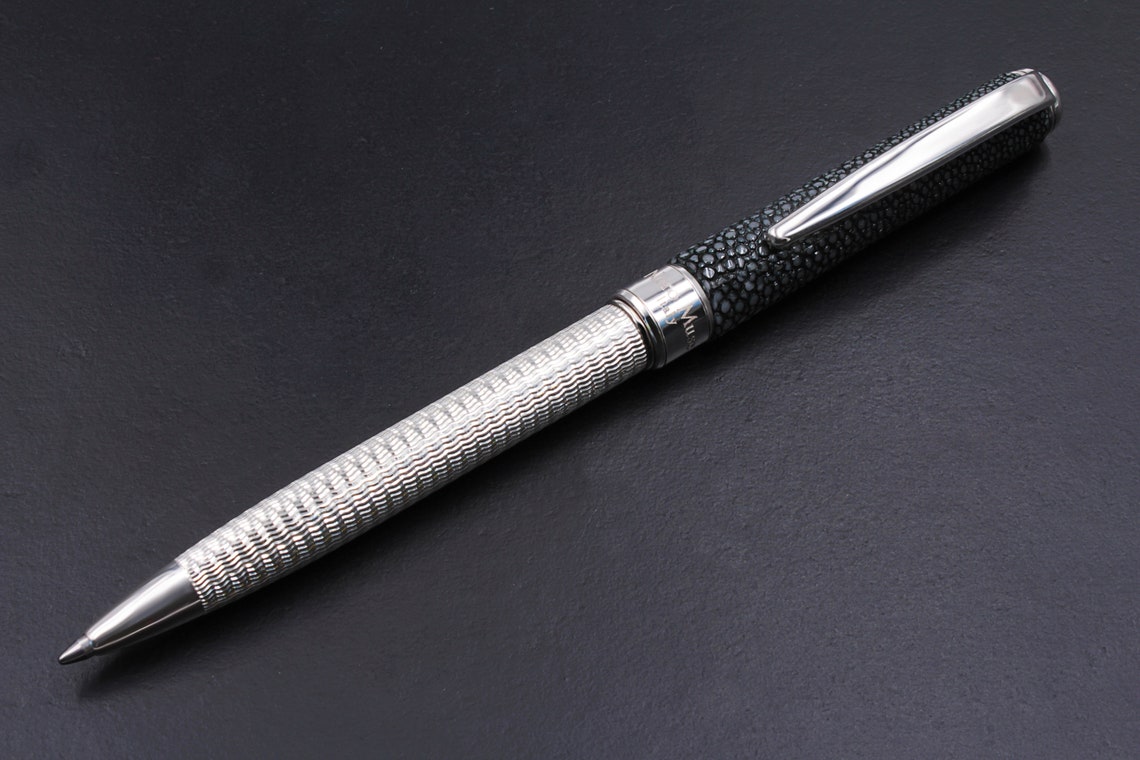 Handcrafted Ballpoint Pen in Solid Sterling Silver & Genuine Stingray ...