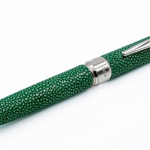 Rollerball Pen Genuine Stingray Leather Green Color Sterling Silver ...