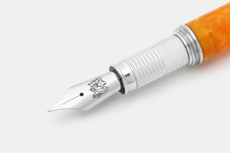 Fountain Pen Amber Orange Resin Barrel Sterling Silver Cap Hallmark 925 ...