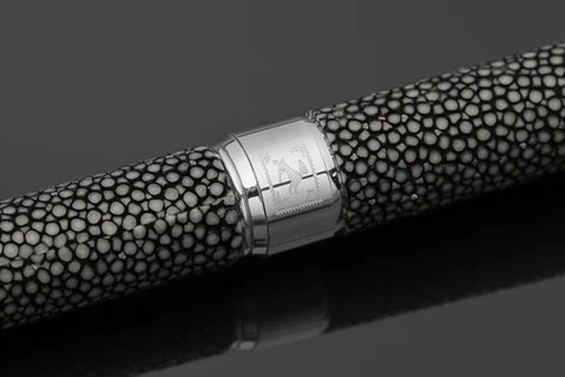 Handmade Italian Fountain Pen: Black Volcano Lava Stingray Leather With ...