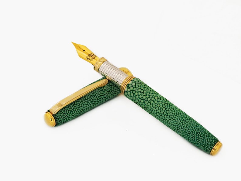 Handmade Jade Green Stingray Leather Fountain Pen With Sterling Silver ...