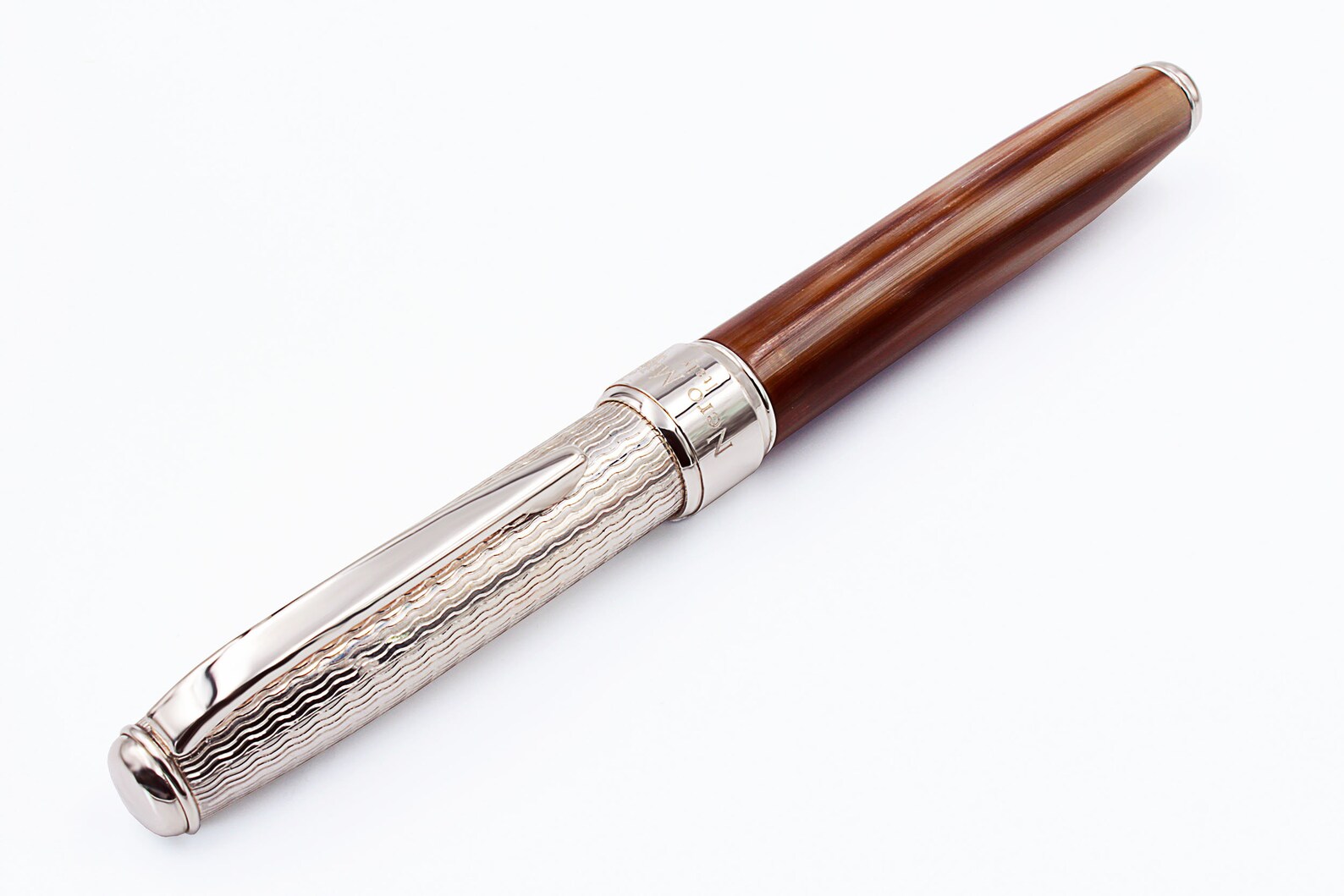 Handmade Buffalo Horn Fountain Pen: Engraved Sterling Silver, Italian ...