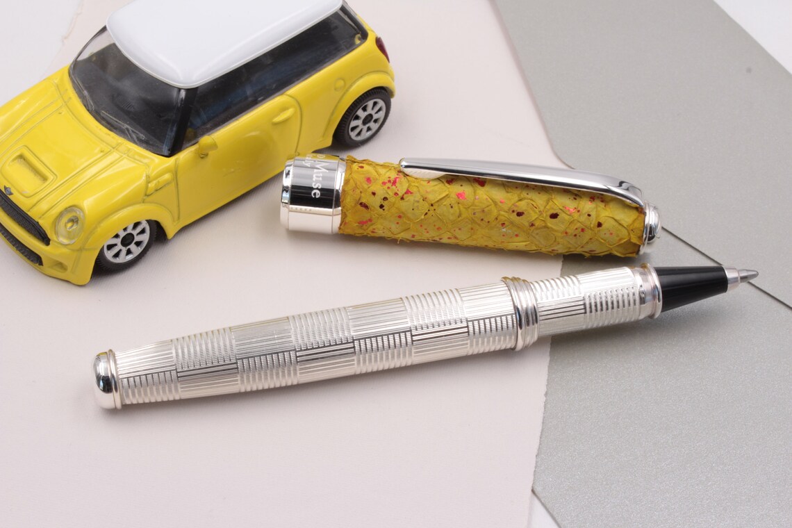 Handcrafted Pen Sustainable Yellow Leather Sterling Silver - Etsy