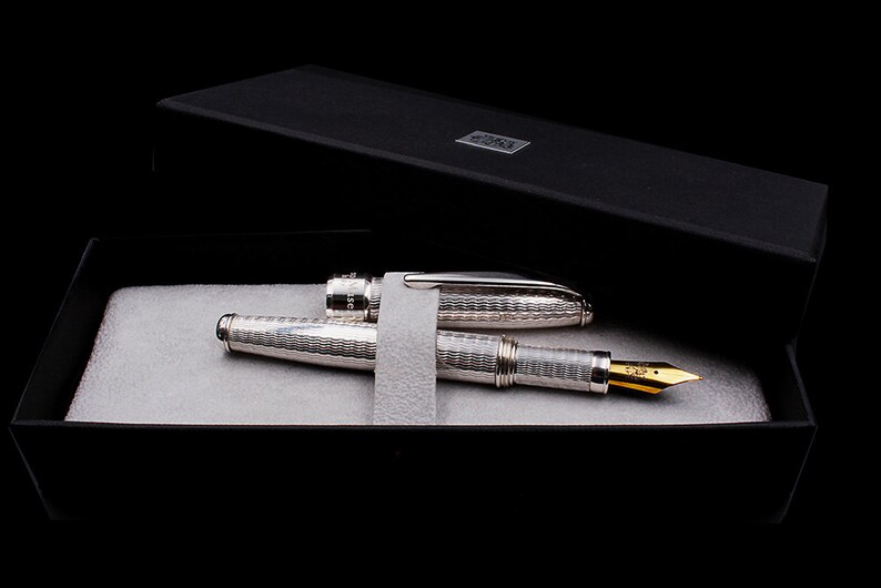 Handmade Fountain Pen Sterling Silver Chevron Hallmarked 925 Made in ...