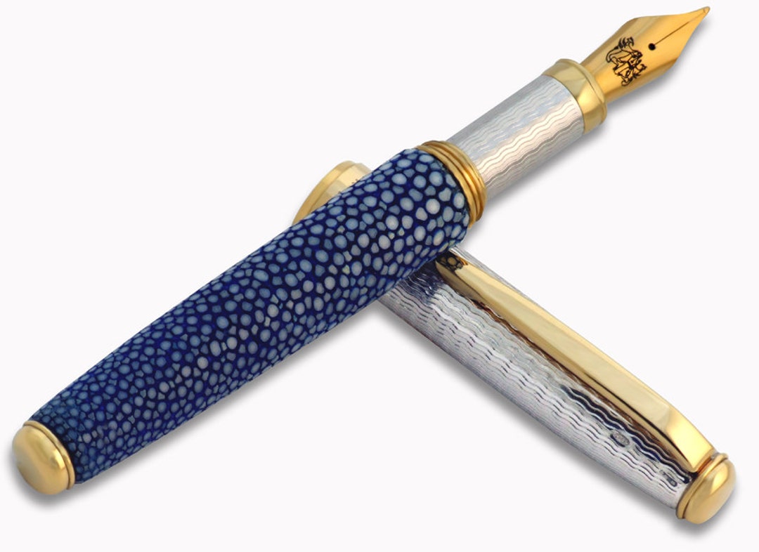 Fountain Pen in Ocean Blue Stingray Leather & Sterling Silver 925 ...