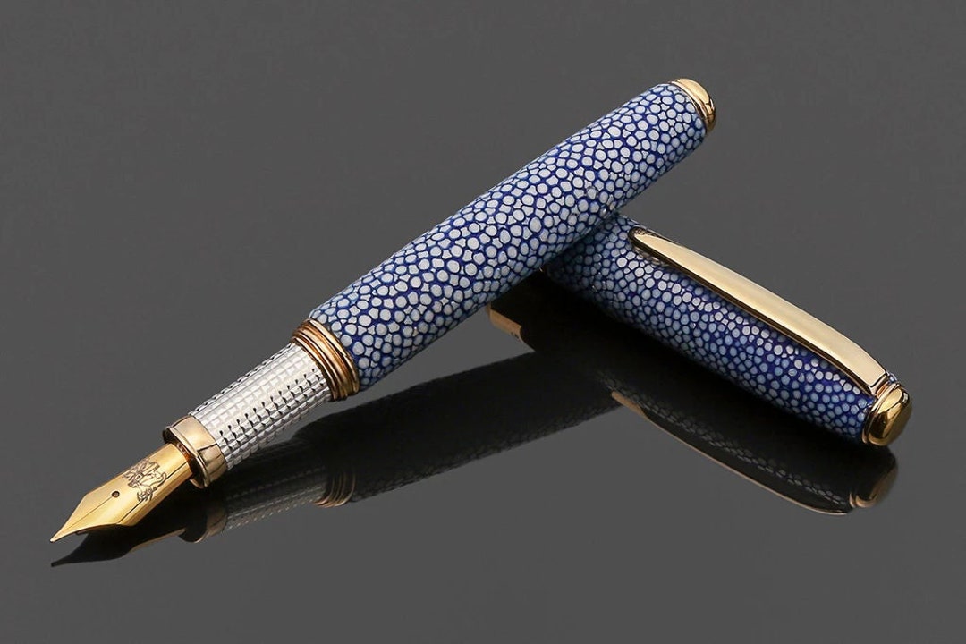 Ocean Blue Stingray Leather Fountain Pen With Sterling Silver Grip ...