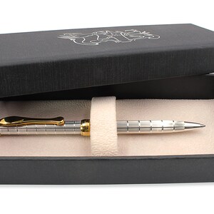 Handcrafted Ballpoint Pen - Solid 925 Silver With Square Pattern & 18kt ...