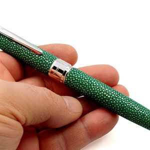 Rollerball Pen Genuine Stingray Leather Green Color Sterling Silver ...