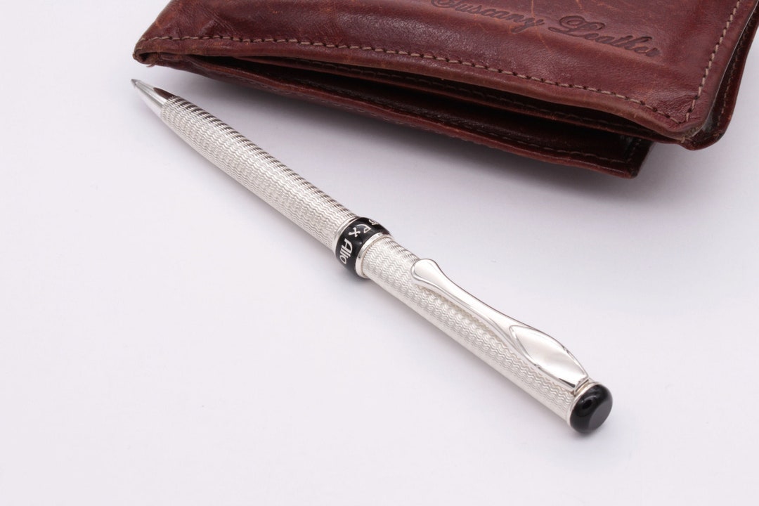 Sterling Silver Ballpoint Pen Hallmarked 925 Moirè Pattern Handmade in ...