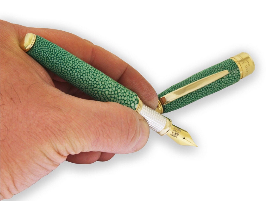 Handmade Jade Green Stingray Leather Fountain Pen With Sterling Silver ...