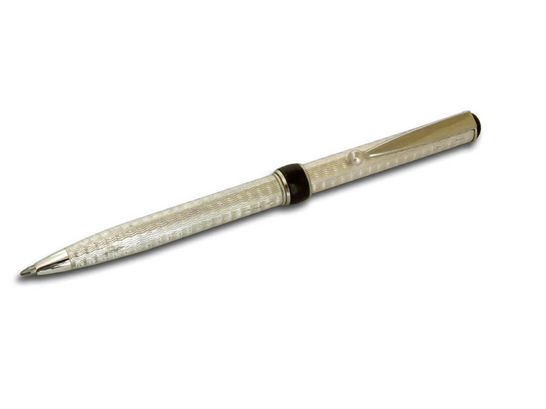 Silver Ballpoint Pen With Moire Incision Hallmarked 925 Handmade in ...