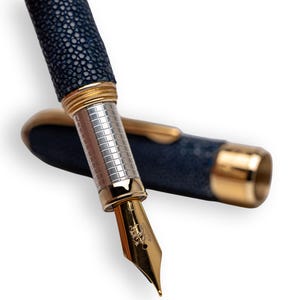 Ocean Blue Stingray Leather Fountain Pen With Sterling Silver Grip ...