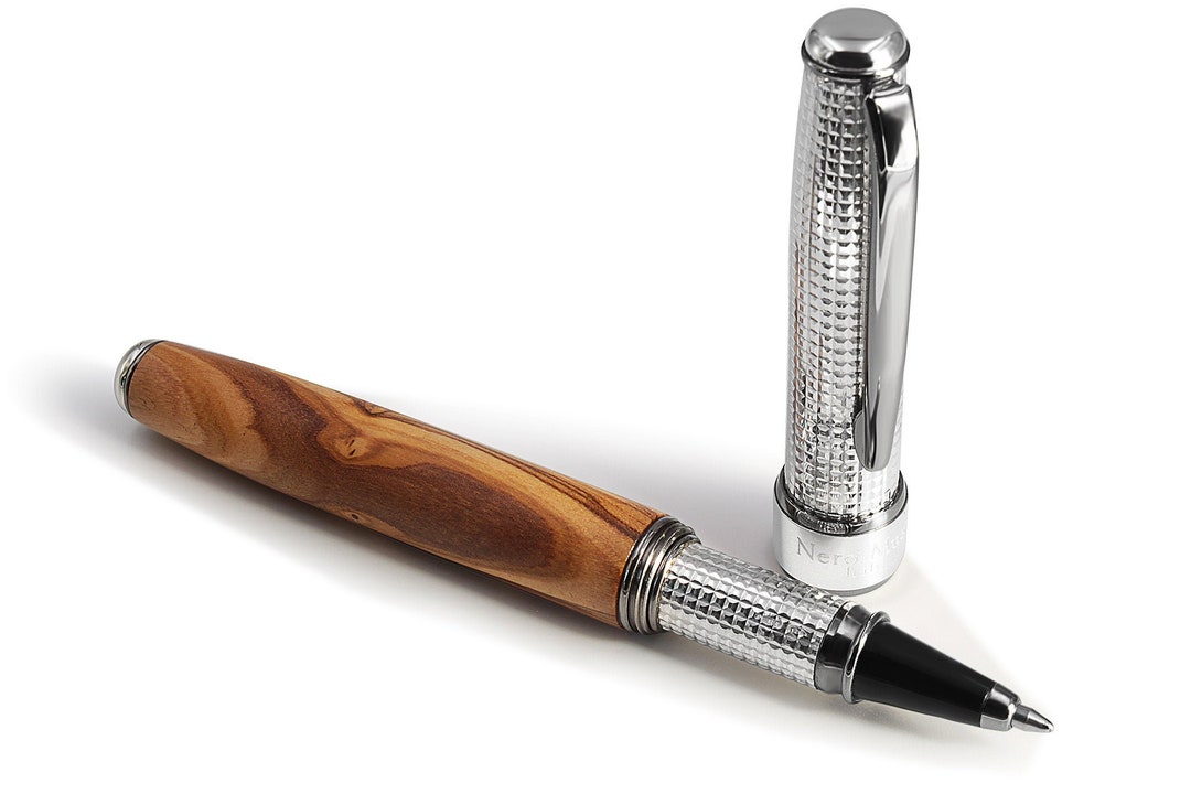 Silver 925 and Mediterranean Olive Wood Rollerball Pen Italian Artisan ...