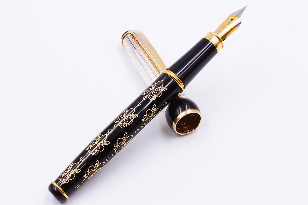 Golden Lily Flower Fountain Pen Sterling Silver Cap Handmade in Italy ...