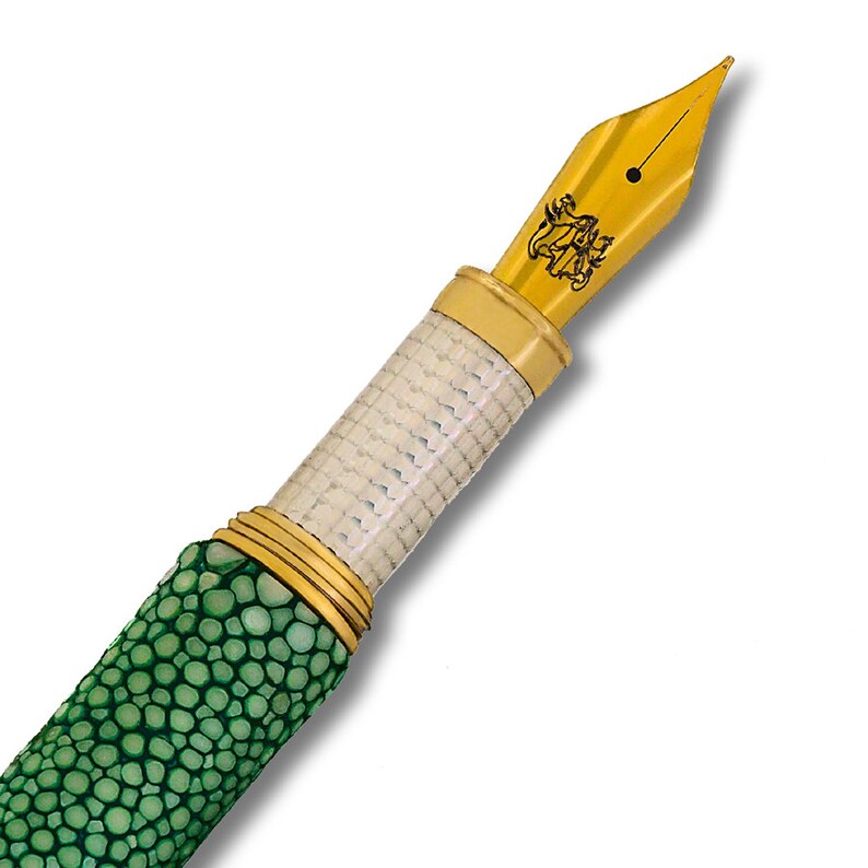 Handmade Jade Green Stingray Leather Fountain Pen With Sterling Silver ...