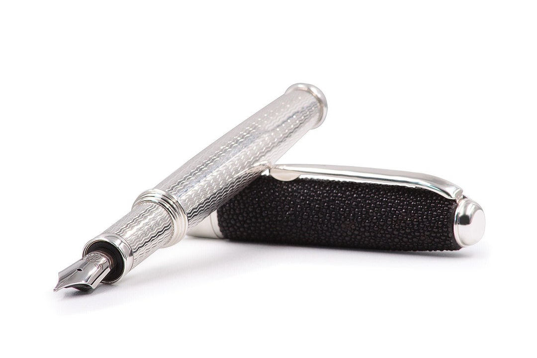 Handcrafted Italian Fountain Pen - Sterling Silver Body With Black ...