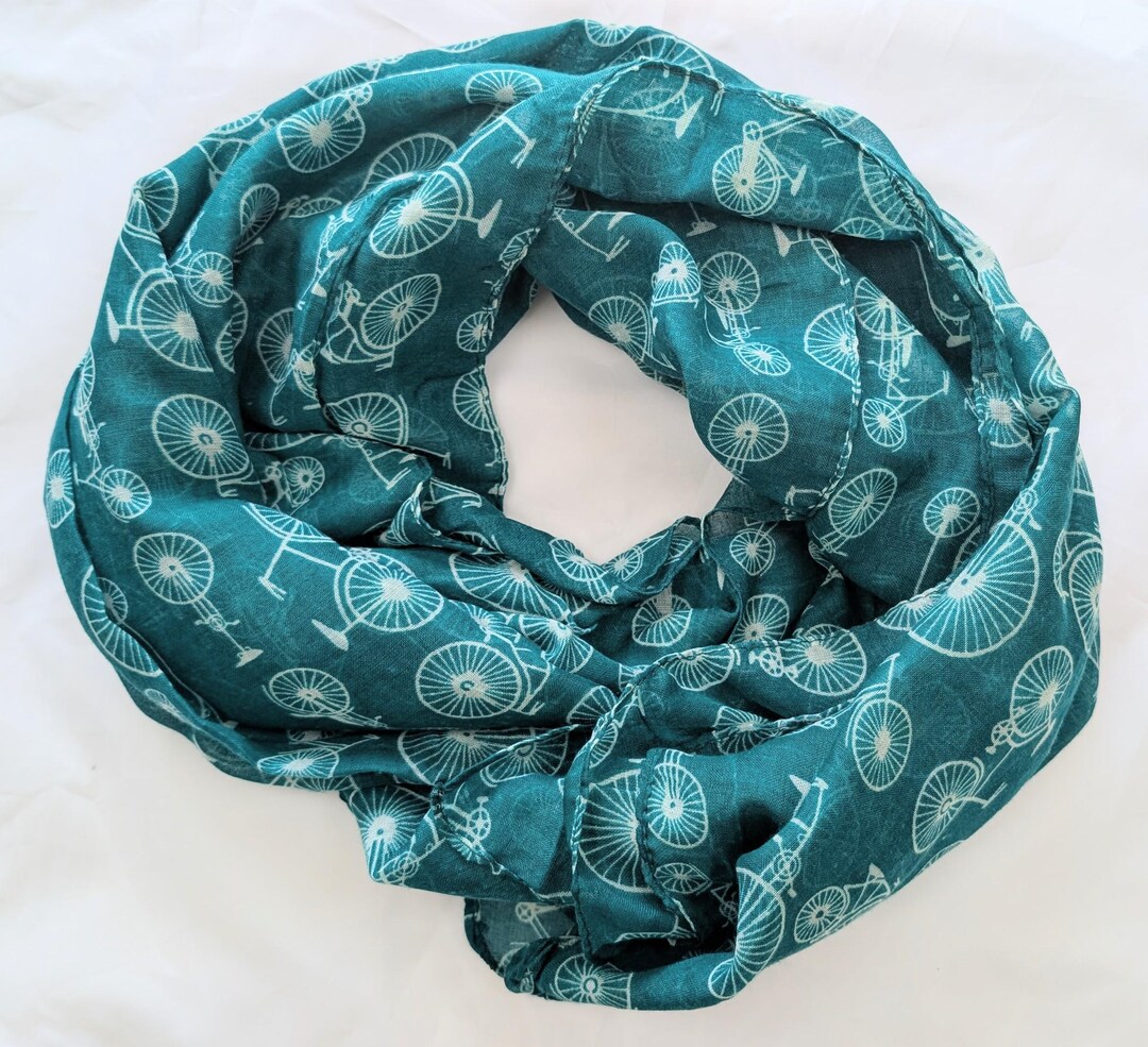 Bicycle Print Scarves in Green or Purple - Gift Wrapped in Tissue Paper ...