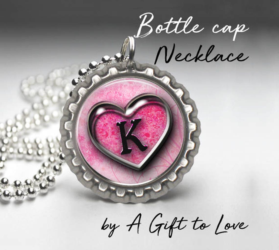 SALE Personalized Bottle Cap Necklace Metallic Hearts | Etsy