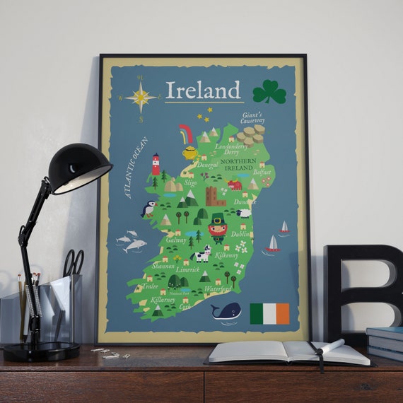 Fun Illustrated Kids Map of Ireland Irish Poster for - Etsy
