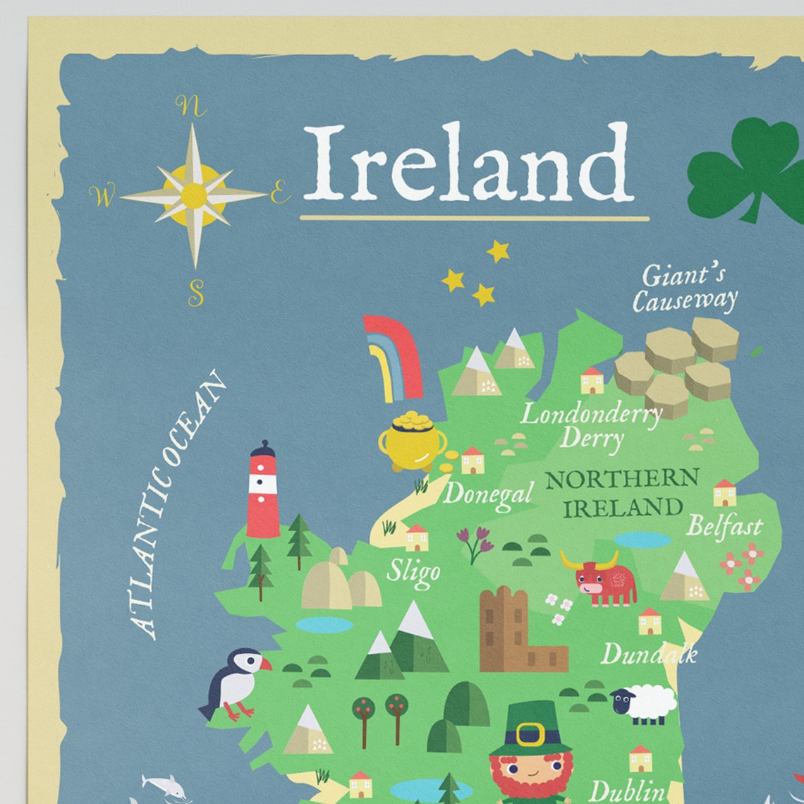 Fun Illustrated Kids Map of Ireland Irish Poster for - Etsy
