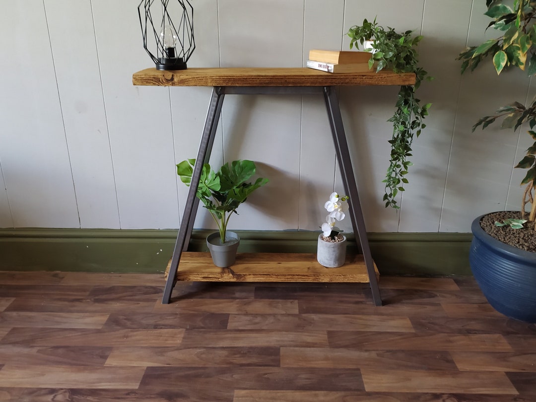 Console Tablesplayed Leg Tall Hall Table With Shelf Solid - Etsy