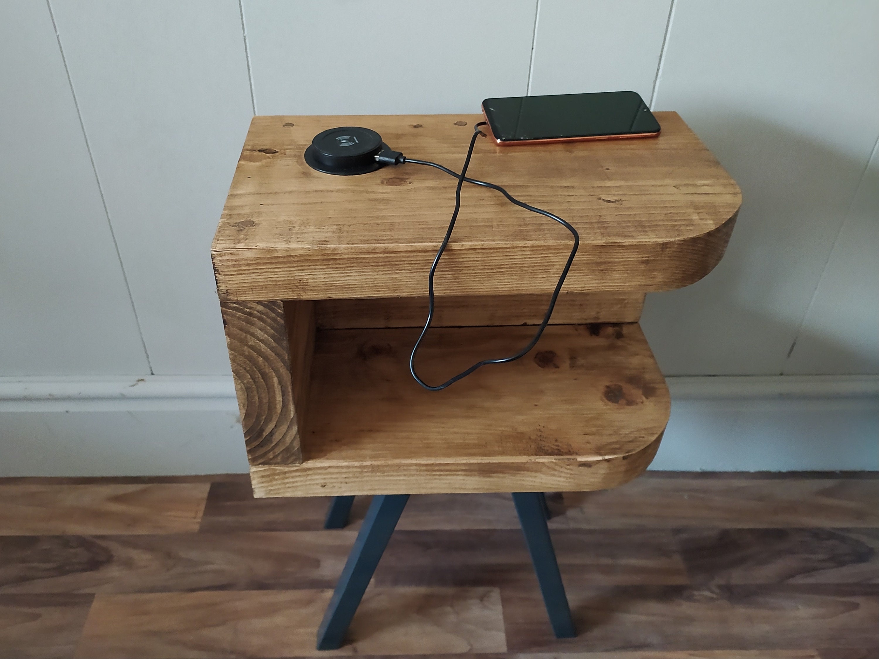 Side table with wireless and usb charging station | Etsy
