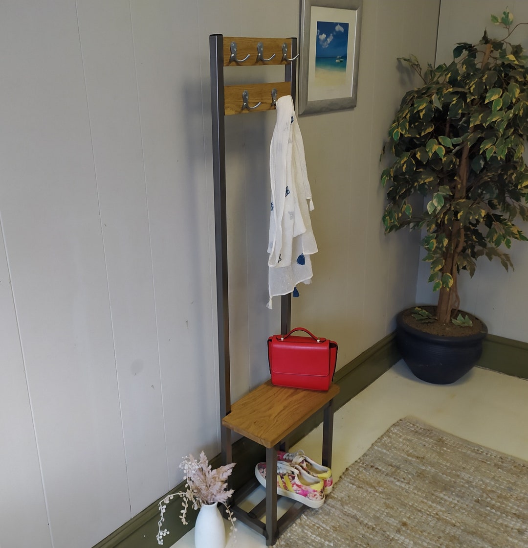 Oak Slim Coat Stand Solid Oak Seat & Backboard Contemporary - Etsy
