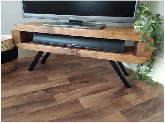 Tv Stand Narrow Retro Style With Black Frame Rustic Tv Unit Side Table With Mid Century Design Etsy UK