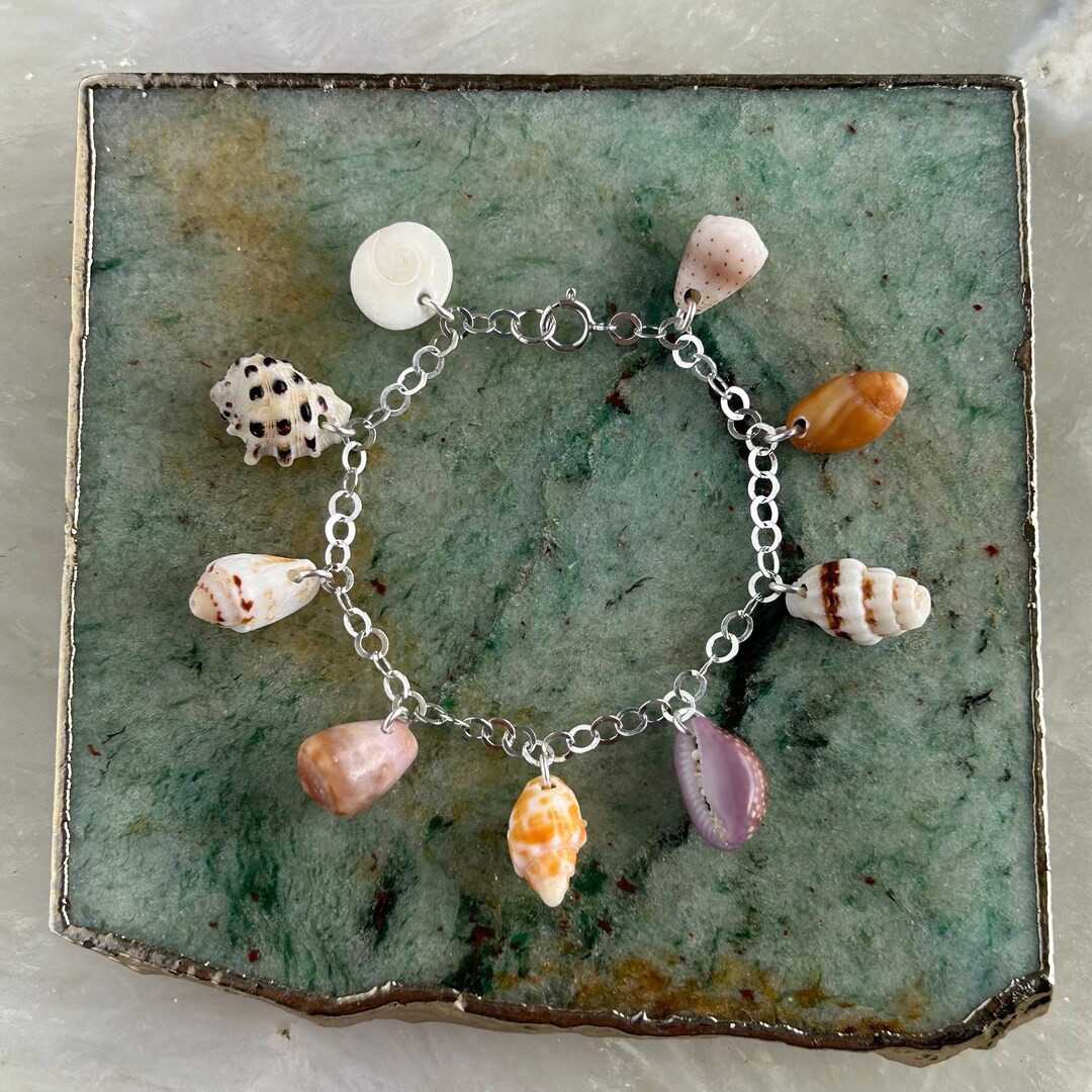 6 Inch Sterling Silver Assorted Hawaiian Shell Charm Bracelet Miter ...