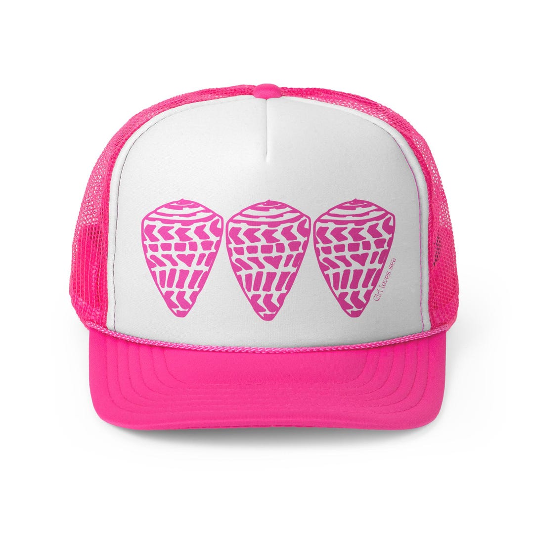 Pink Hebrew Cone Shell Trucker Hat Cap Sun Protection Girl Loves Sea ...