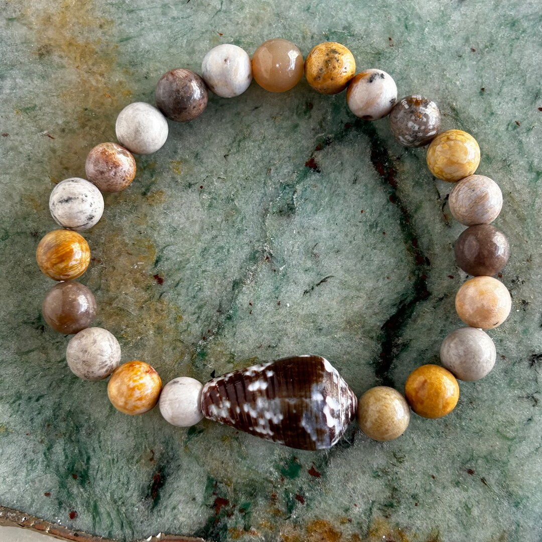 Sz 8 Hawaiian Shell and Gemstone Stretch Bracelet - Etsy