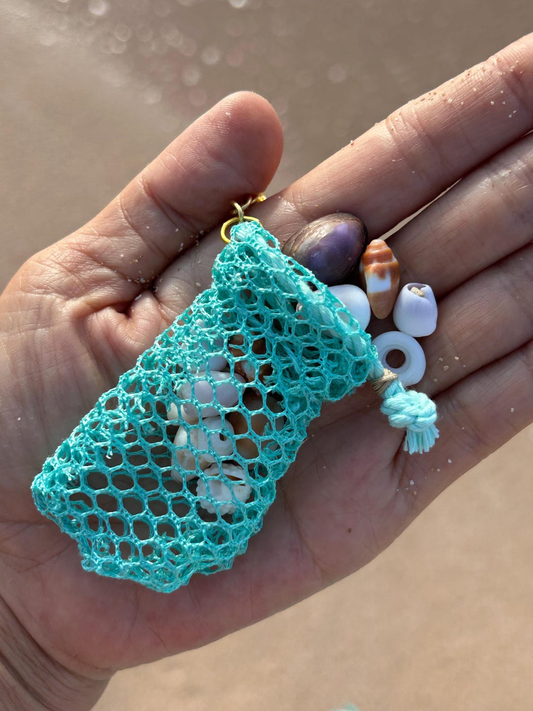 Mini Shellers Bag Charm With Hawaiian Shells Handmade Shelling Net Tiny ...