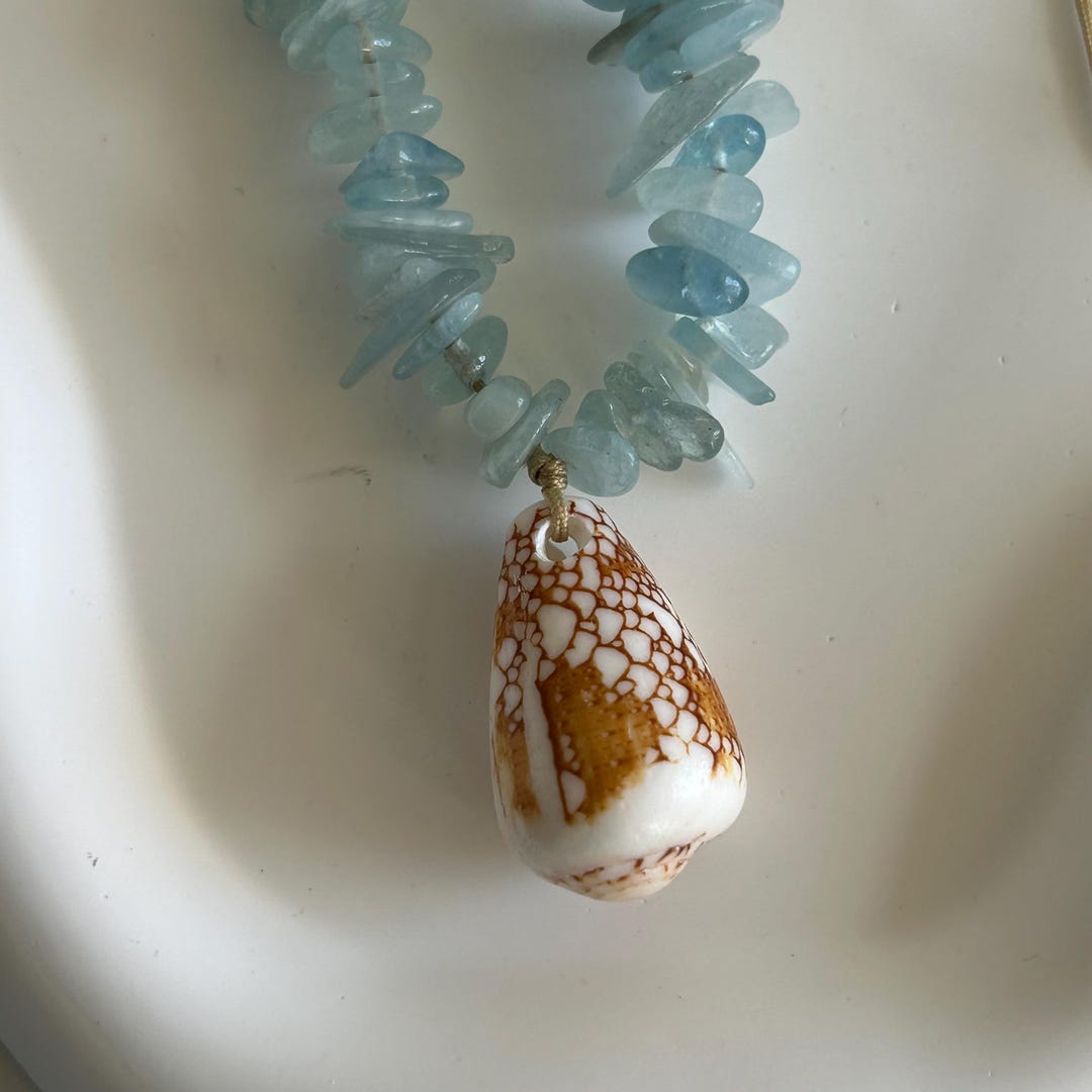 Hawaiian Penniform Cone Shell and Aquamarine Gemstone Adjustable ...
