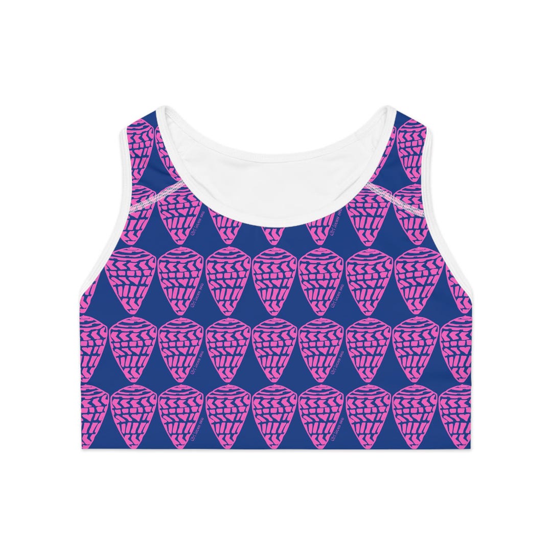 Pink Hebrew Cone Shell Print Swim Top Tank Sports Bra Yoga Workout ...