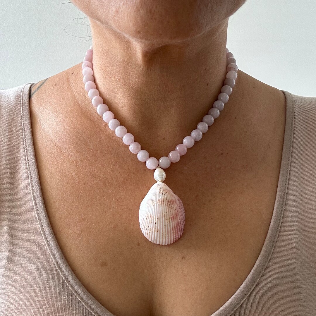 Hawaiian Pink Cockle Clam Shell and Rose Quartz Adjustable Necklace - Etsy