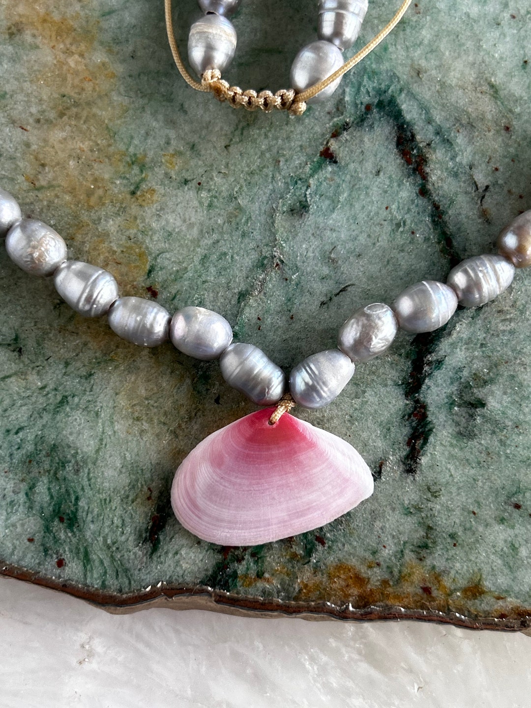 Pink Rose Petal Tellin Shell and Fresh Water Pearl Adjustable Necklace ...
