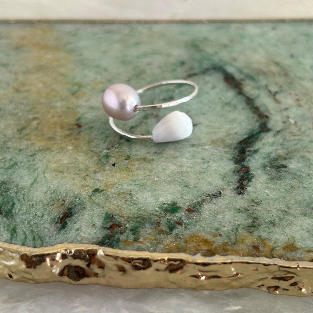 Sterling Silver Baby Hawaiian Cone Shell and Pearl Wrap Ring - Etsy