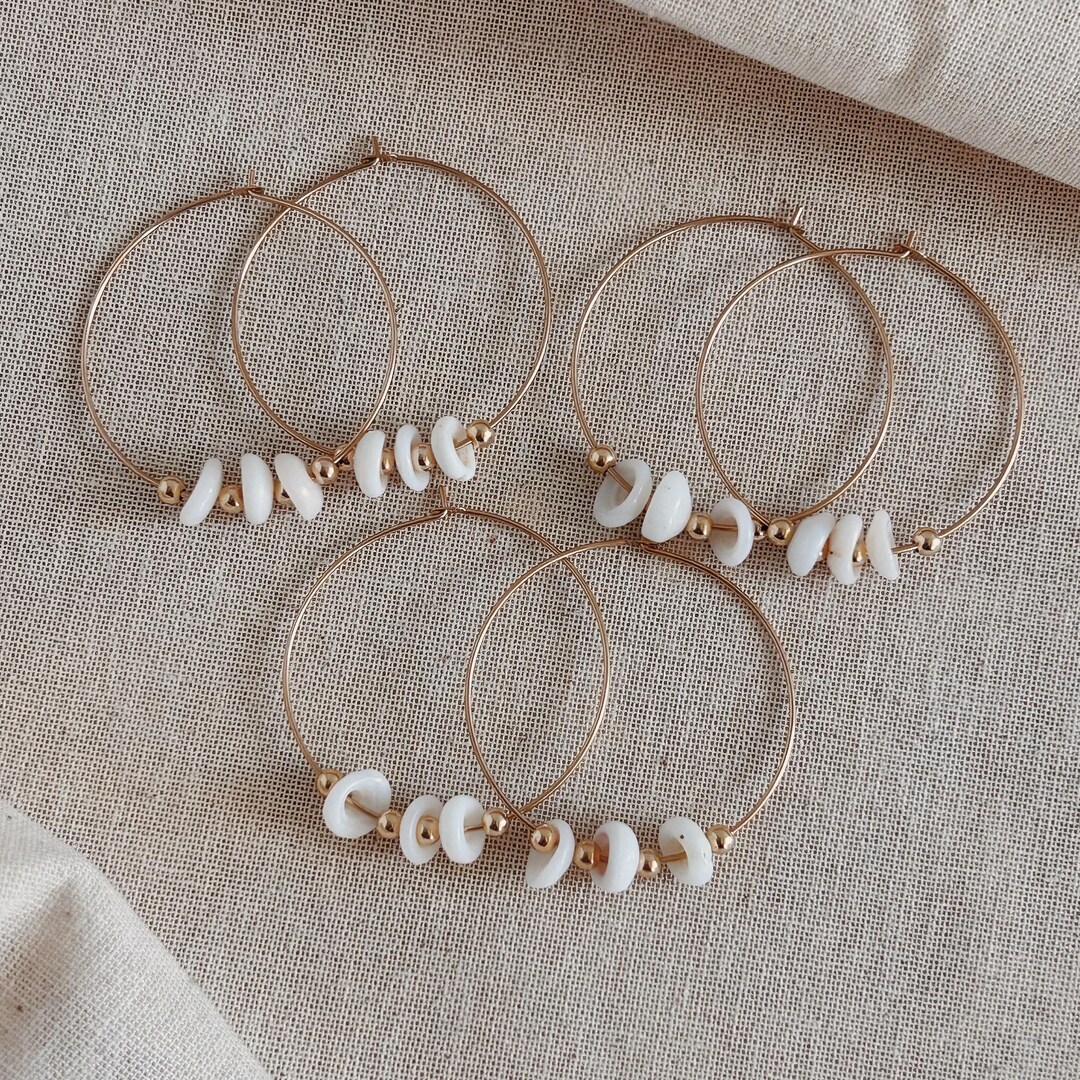 14k Gold Fill 3 Hawaiian Puka Shell Hoop Earrings - Etsy