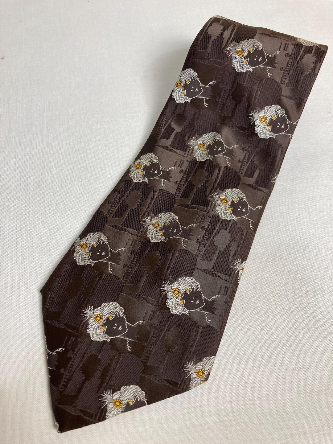 Vintage 1970's Wide Kipper Tie Brown Art Deco Lady Made in Malta ...