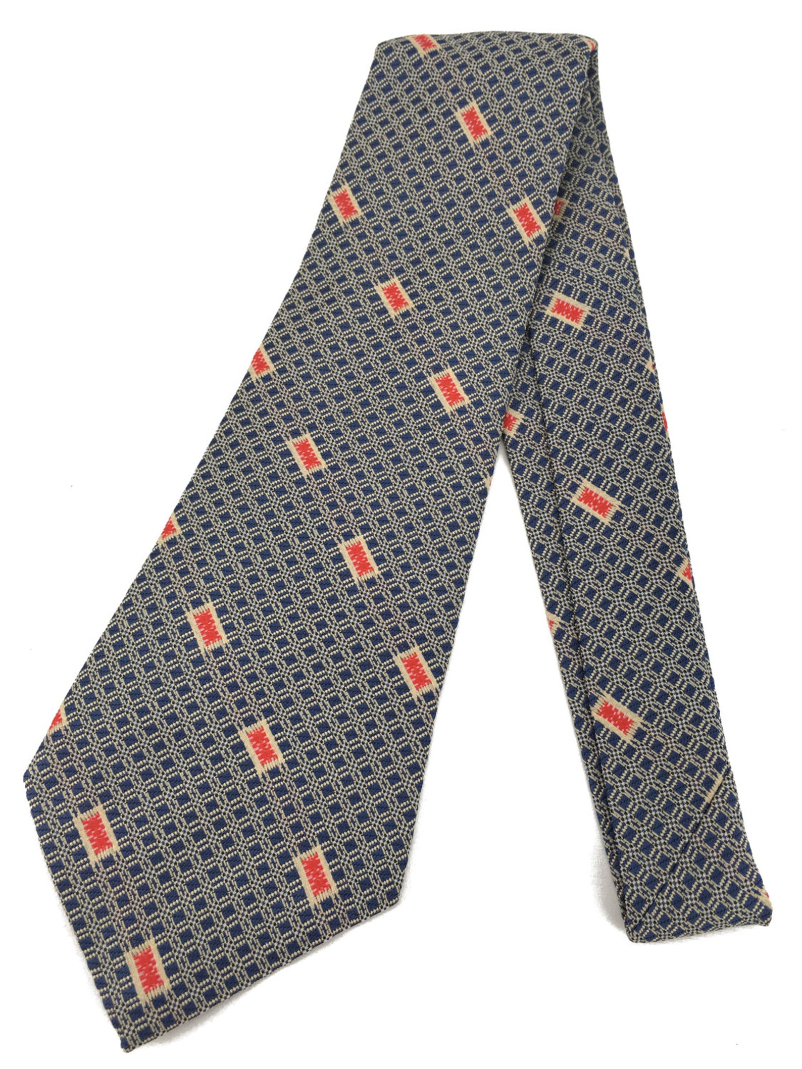 Vintage 1970's Wide Kipper Tie Geometric Check Pattern Made in Malta ...