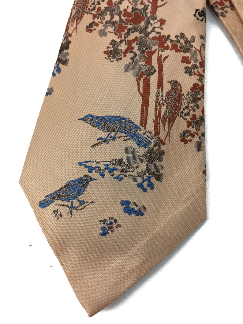 Vintage 1970's Wide Kipper Tie Intricate Tree and Bird - Etsy