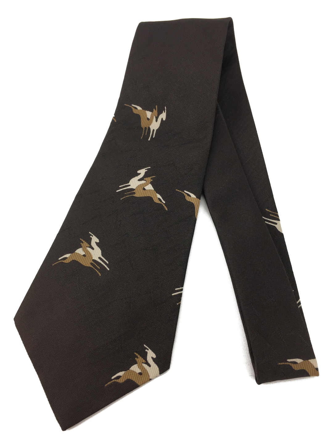Vintage 1970's Wide Kipper Tie Brown Bouncing Deer Made in Malta ...