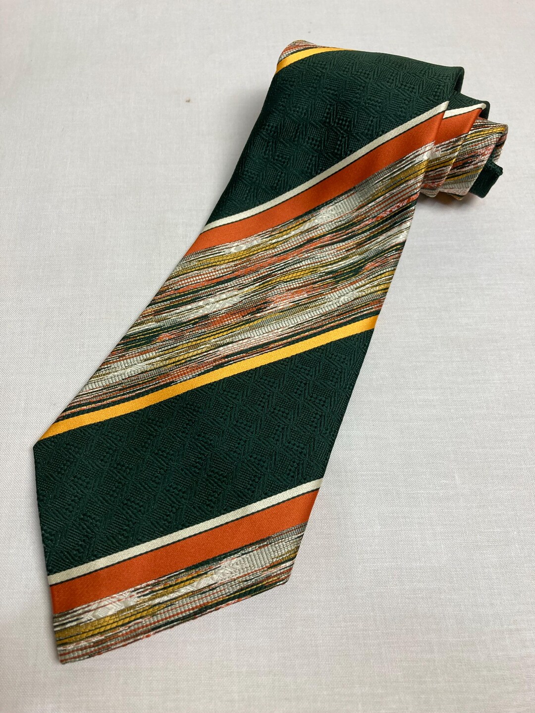 Vintage 70s Kipper Tie: Abstract Jacquard Woven Polyester, Emerald ...