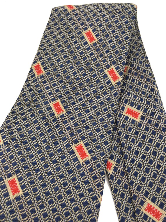 Vintage 1970's Wide Kipper Tie - Geometric Check Patt… - Gem