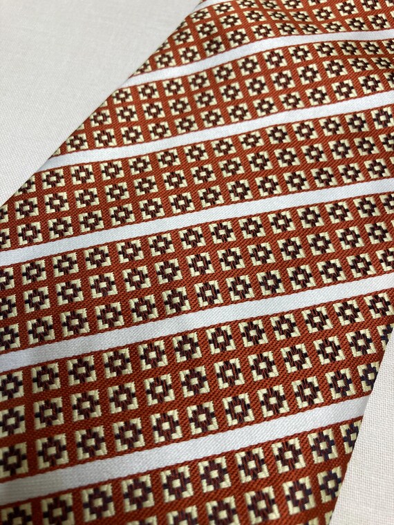 Vintage 70s Kipper Tie: Wide Jacquard Woven Geometric… - Gem