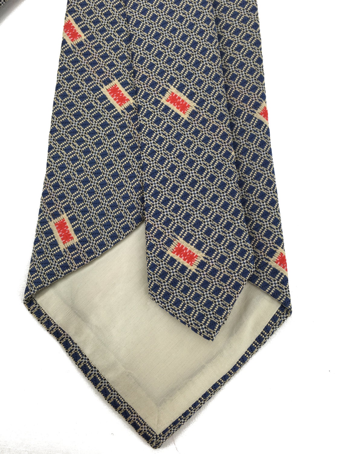 Vintage 1970's Wide Kipper Tie Geometric Check Pattern Made in Malta ...