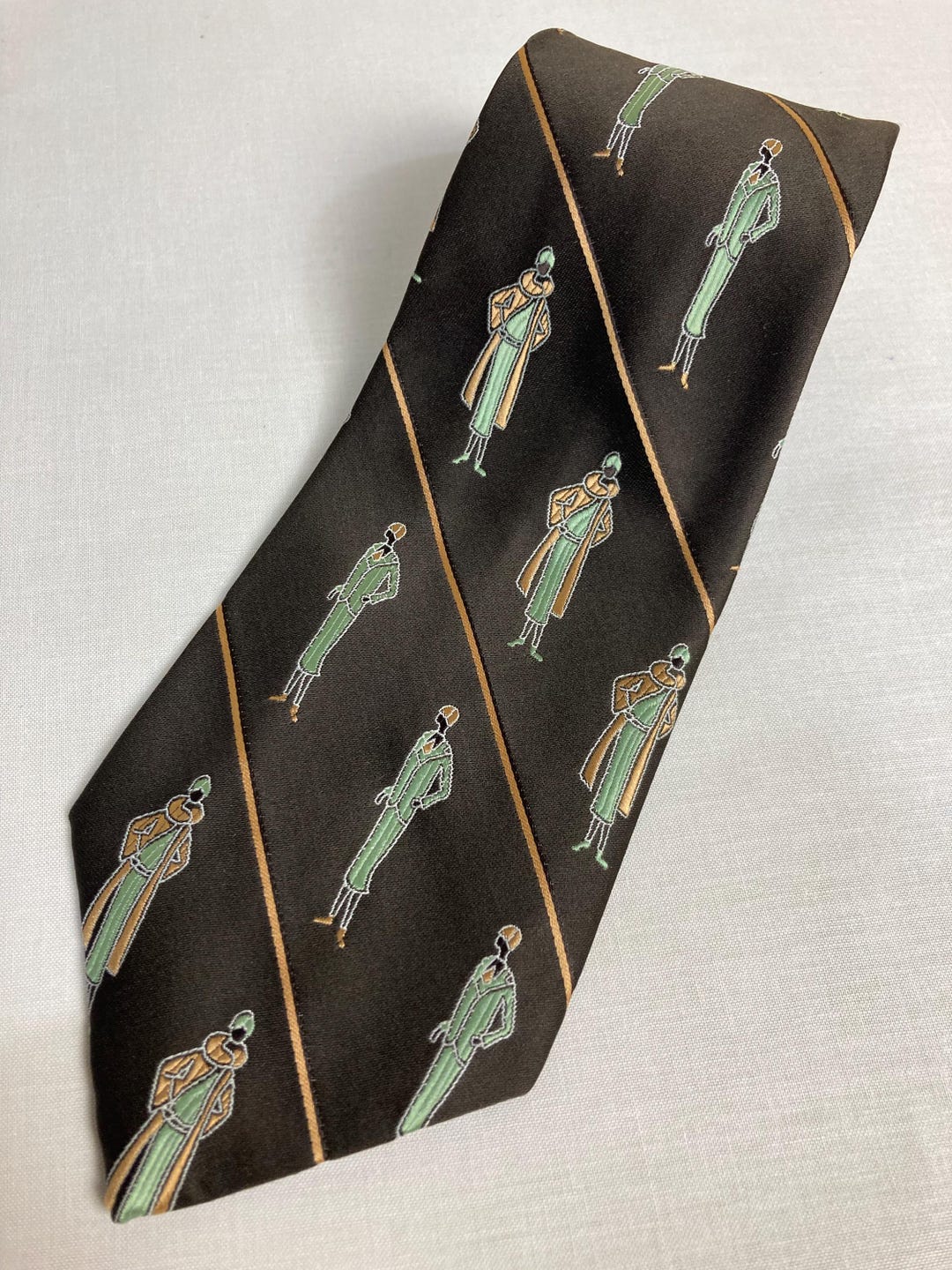 Vintage 1970s Kipper Tie: Brown & Green Art Deco Jacquard - Etsy