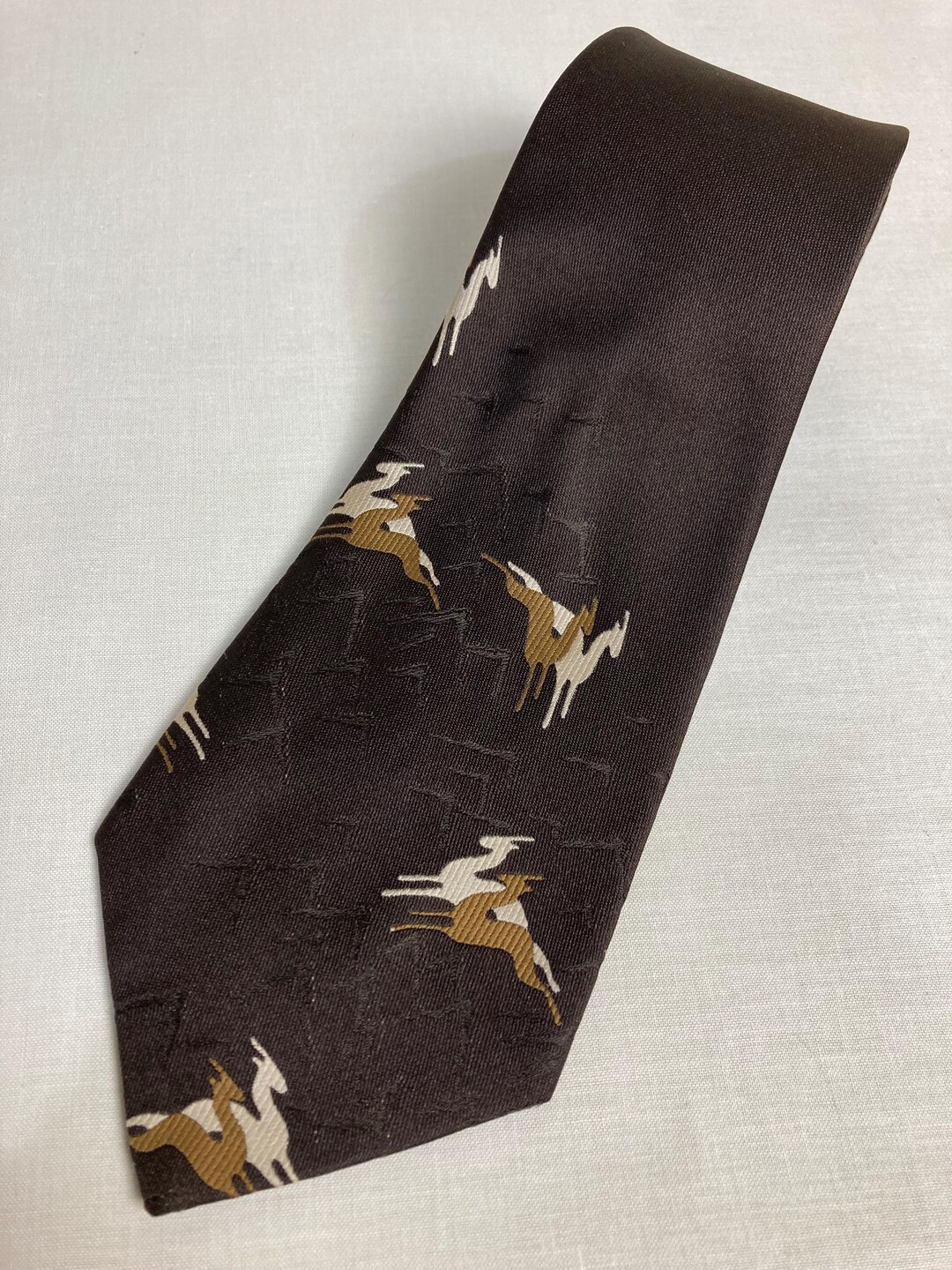 Vintage 1970's Wide Kipper Tie - Brown Bouncing Deer - Made in Malta ...